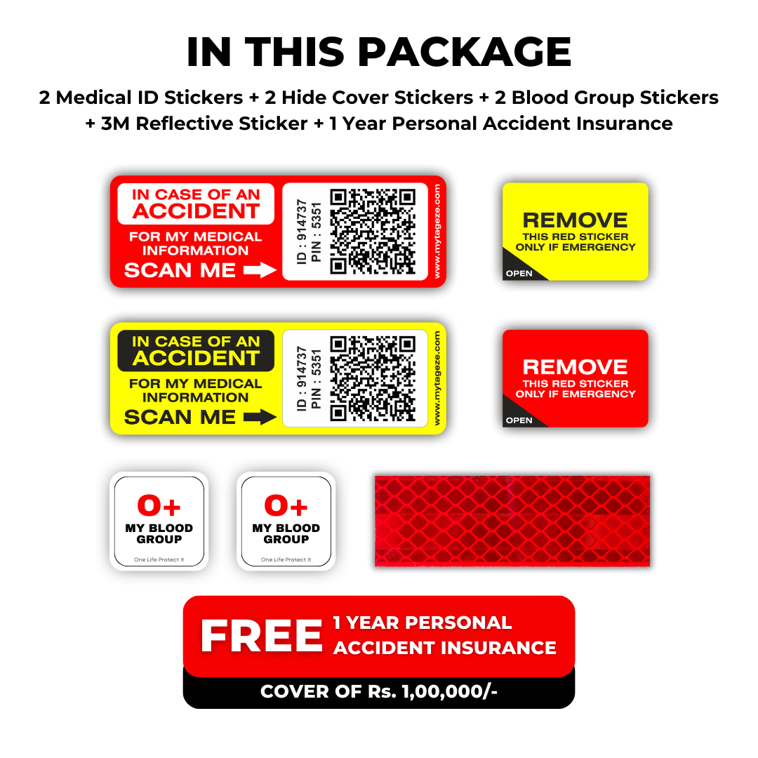 Medical ID Sticker + Blood Group Sticker : Combo Pack – MyTageze
